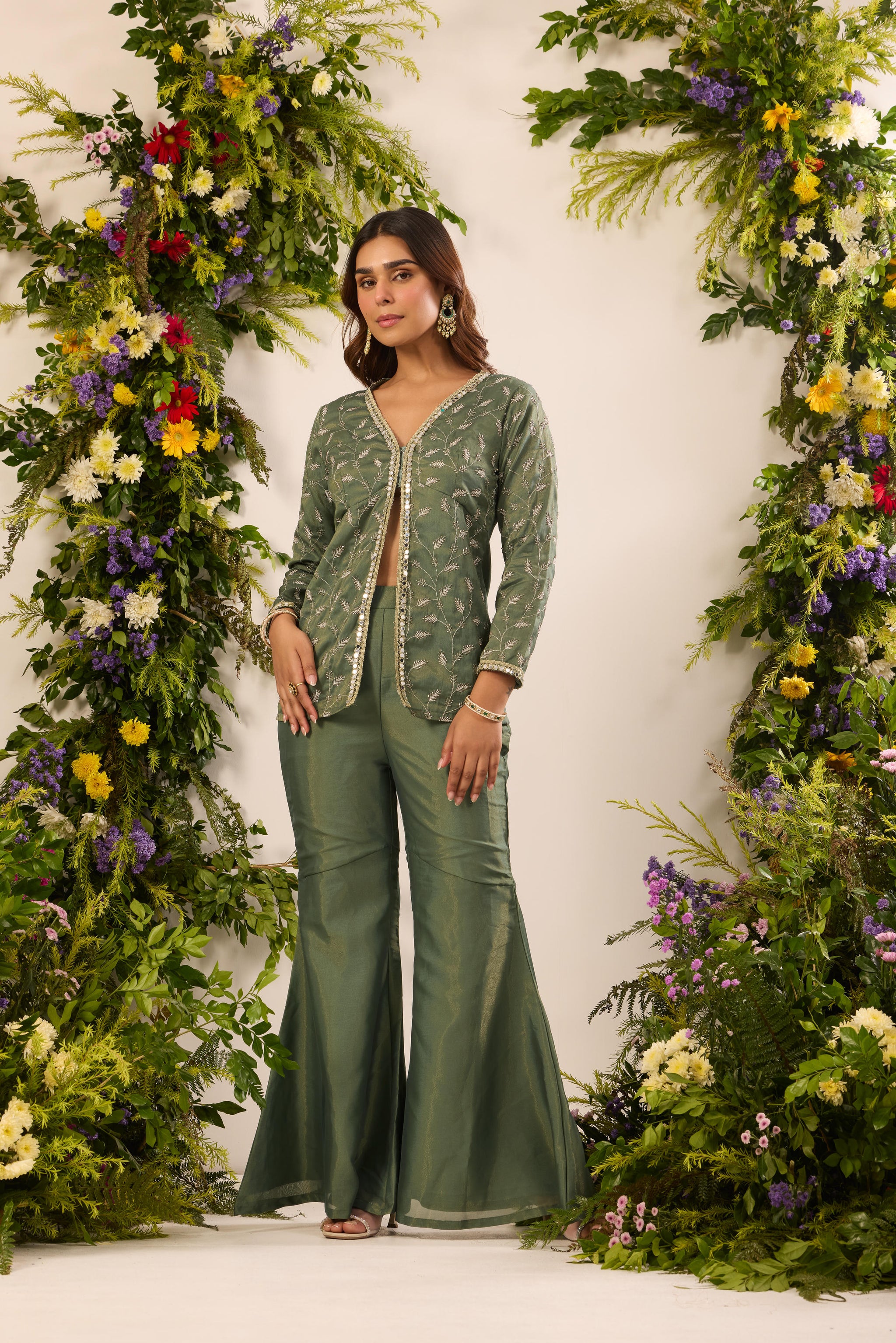 Mastaani Fern Green Front Slit Kurta Set