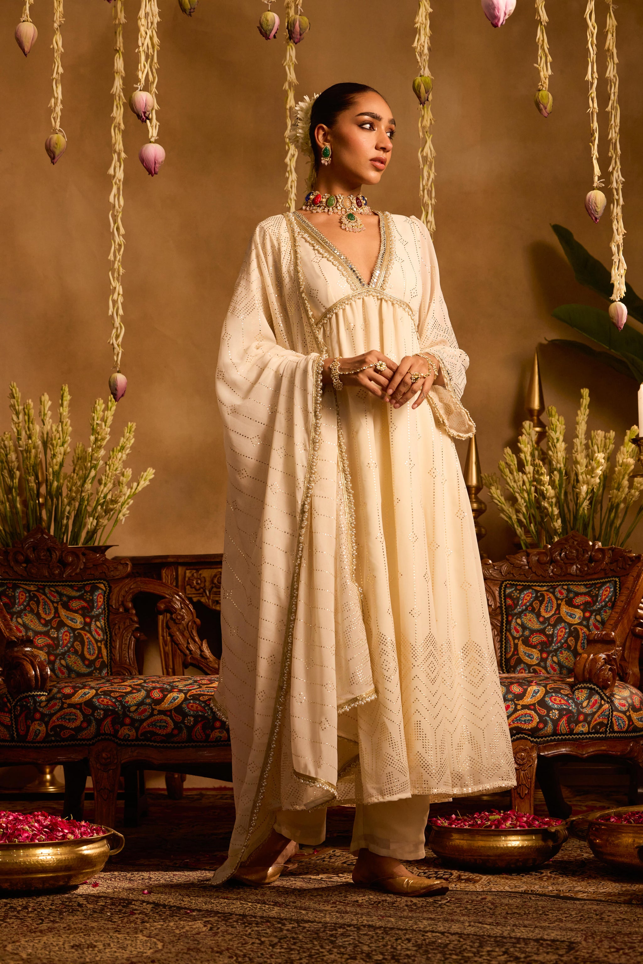 Mastaani Ivory Glow Mirrorwork Anarkali Set